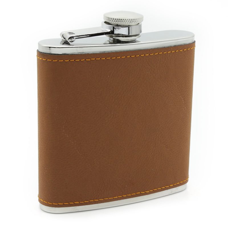 6oz Chestnut Leather Hip Flask - Whiskey Flask